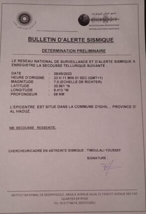 Un séisme de magnitude 7 degrés sur Richter dans le Haouz, ressenti ...